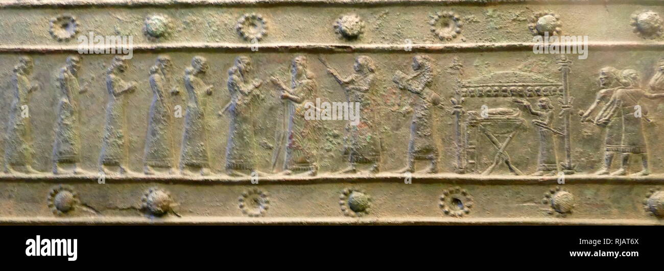 Relief cast in a Bronze band from the Balawat Gates. Balawat (ancient ...