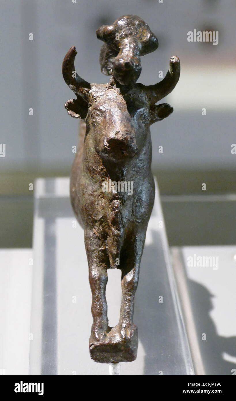 Bronze statuette of bull and an acrobat; Minoan, 1550-1450 BC. from ...