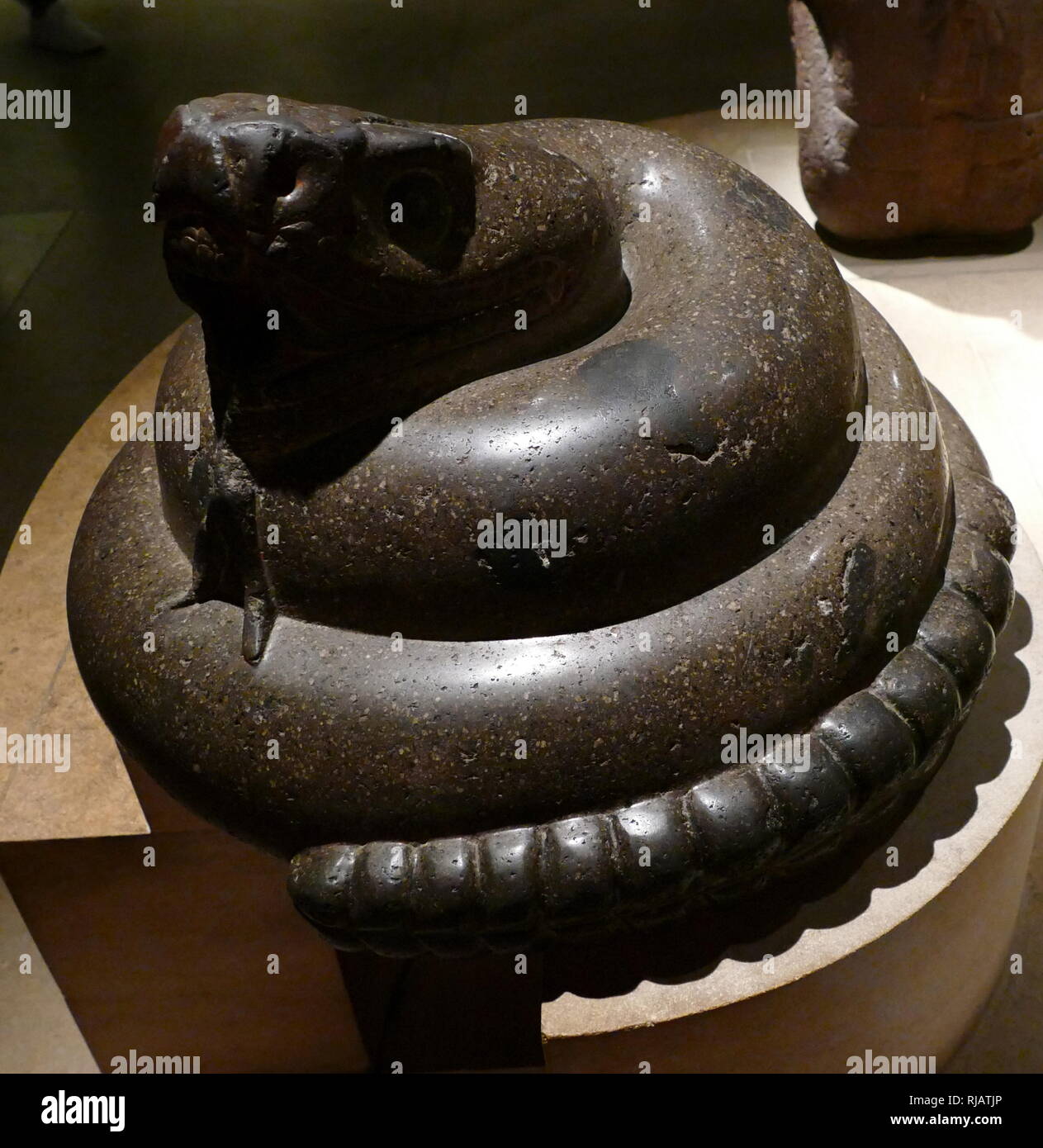 Aztec coiled rattlesnake, basalt, 1400-1521 CE. Height 36 cms ...