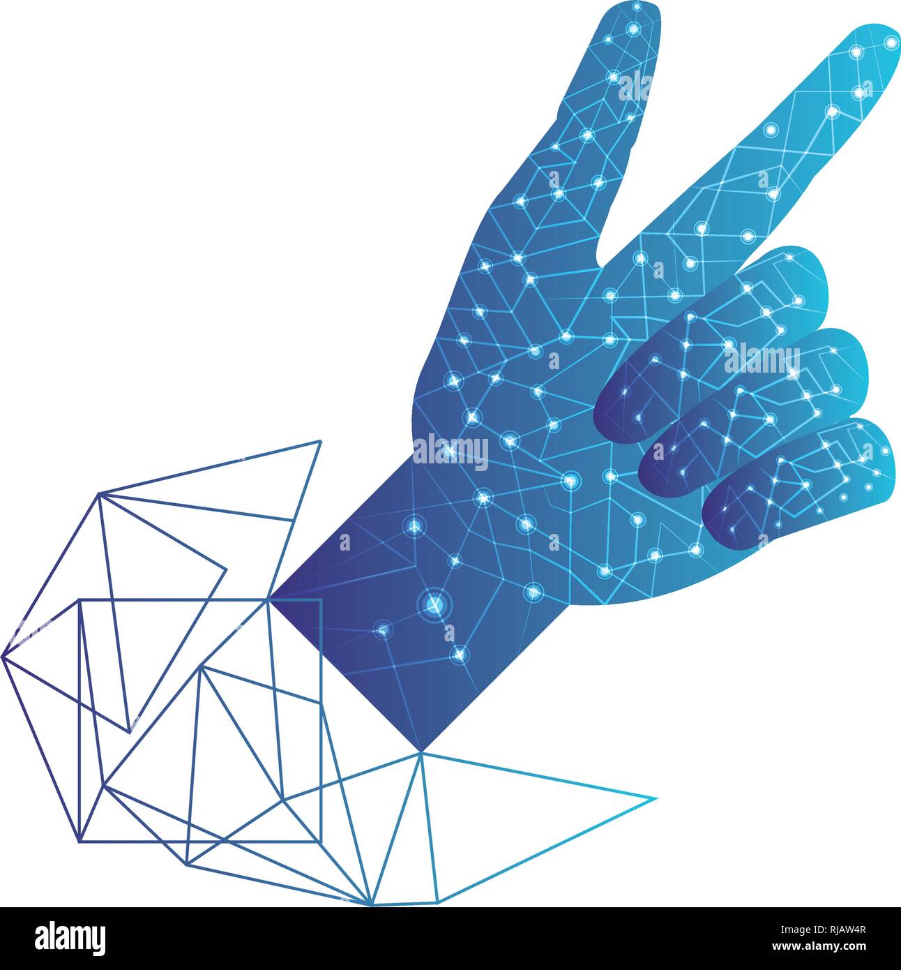 hand human with electric circuit and geometrics lines vector ...