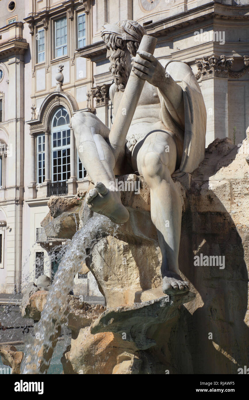 river-god Ganges at Fountain of the Four Rivers, Fontana dei Quattro ...