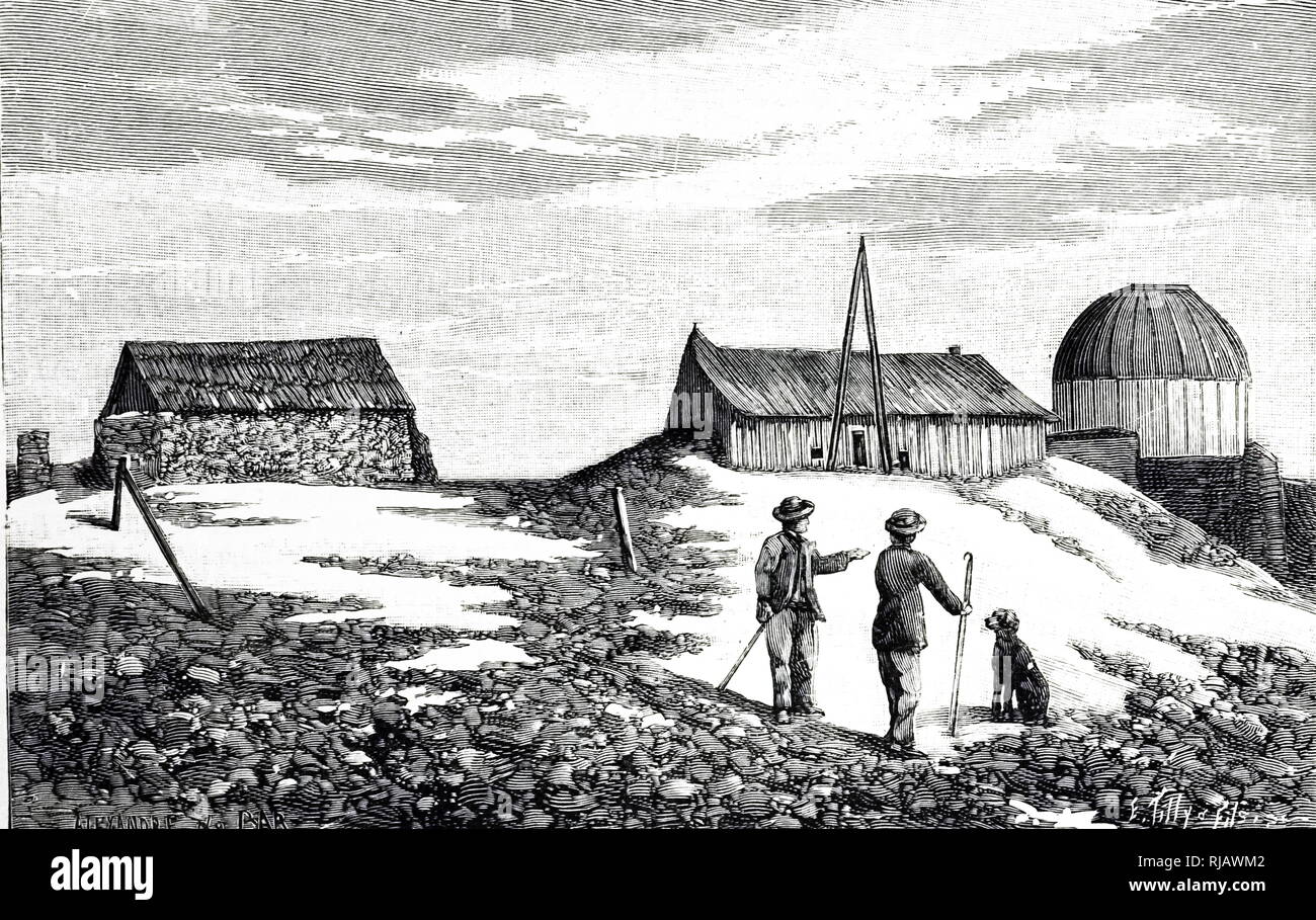 An engraving depicting a meteorological observatory on Mont Mounier ...