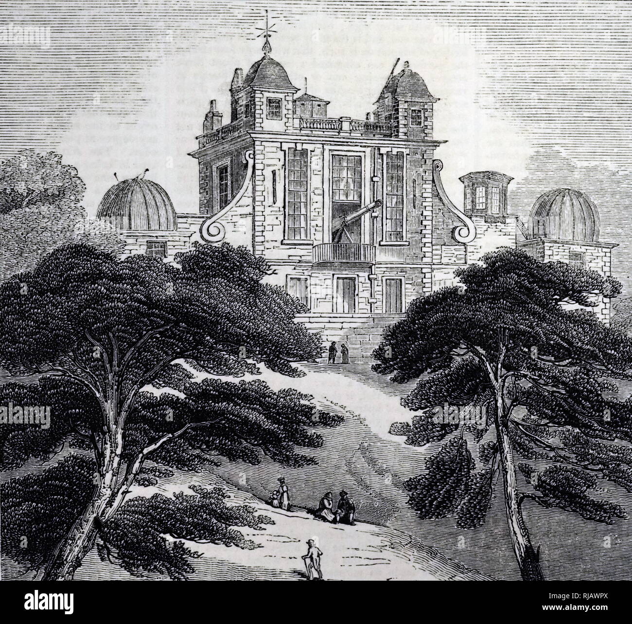 An engraving depicting a view of Flamsteed House, the original part the ...
