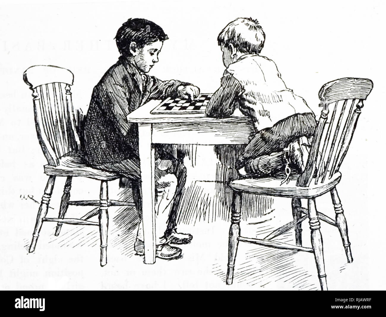 An engraving depicting two young boys playing a friendly game of ...