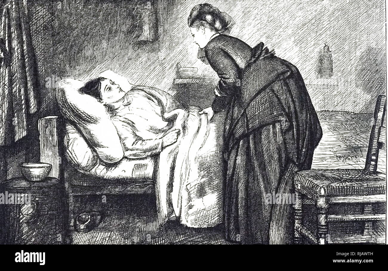 Sick Woman In Bed Painting