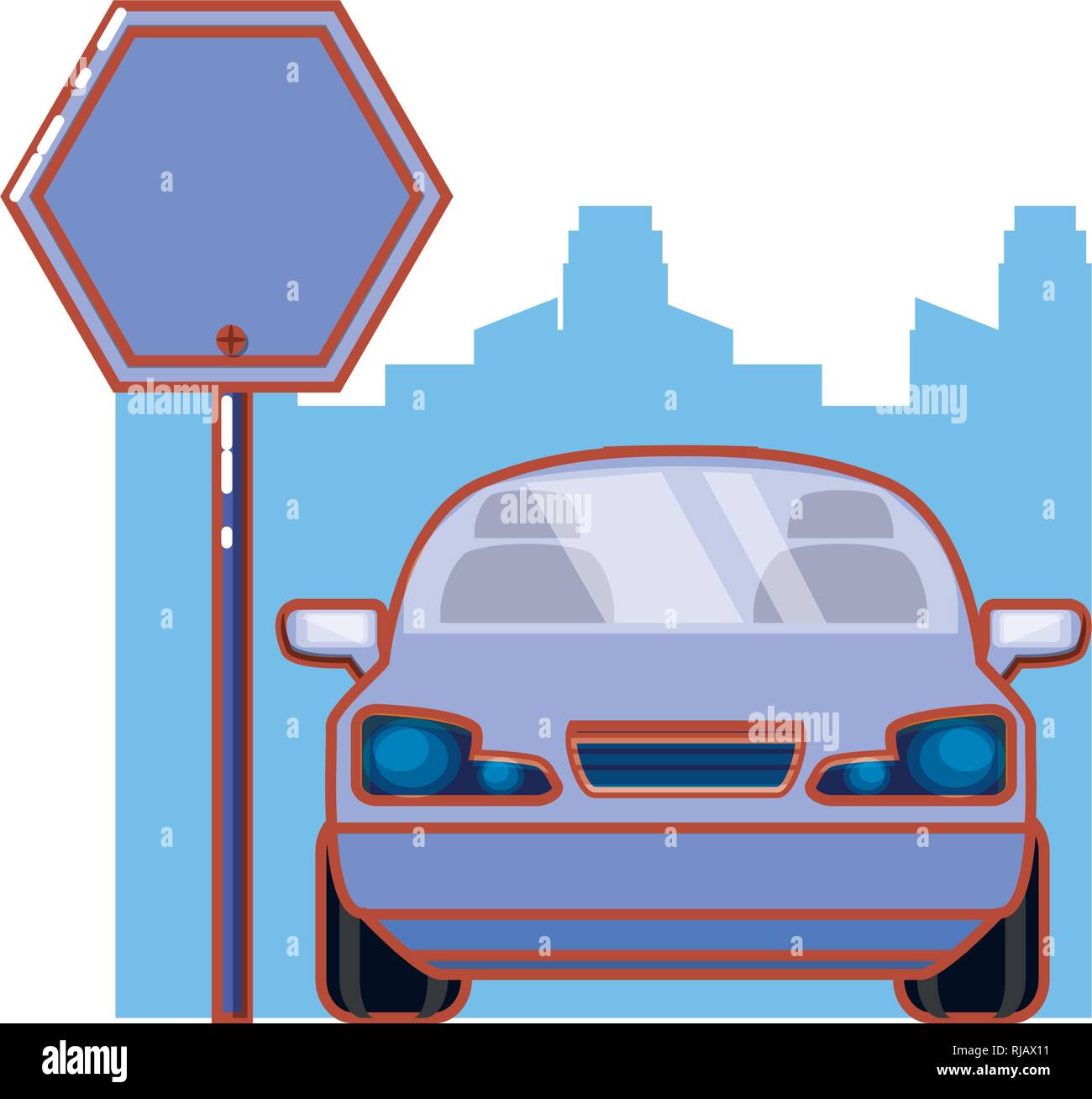 car sedan with traffic signal in the road vector illustration design ...