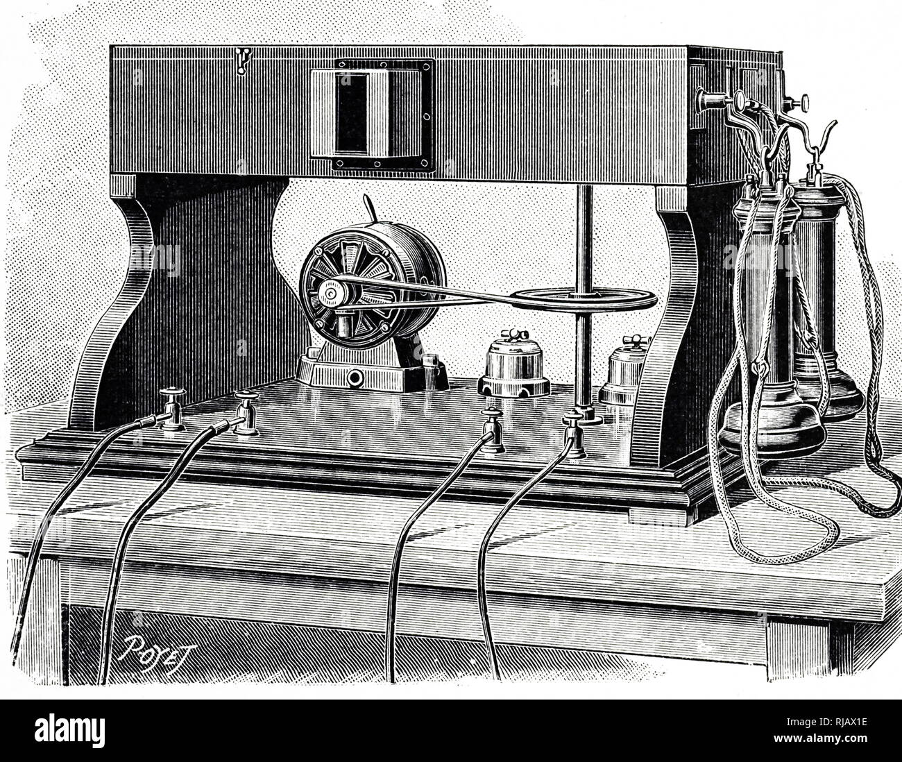 An engraving depicting a sound-on-film recorder using a photoelectric ...