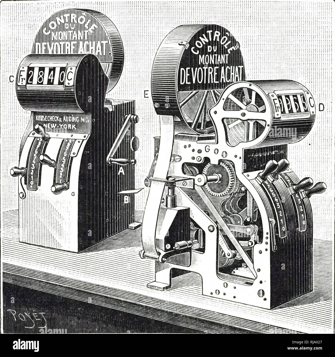 An engraving depicting an early cash register. Dated 19th century Stock ...