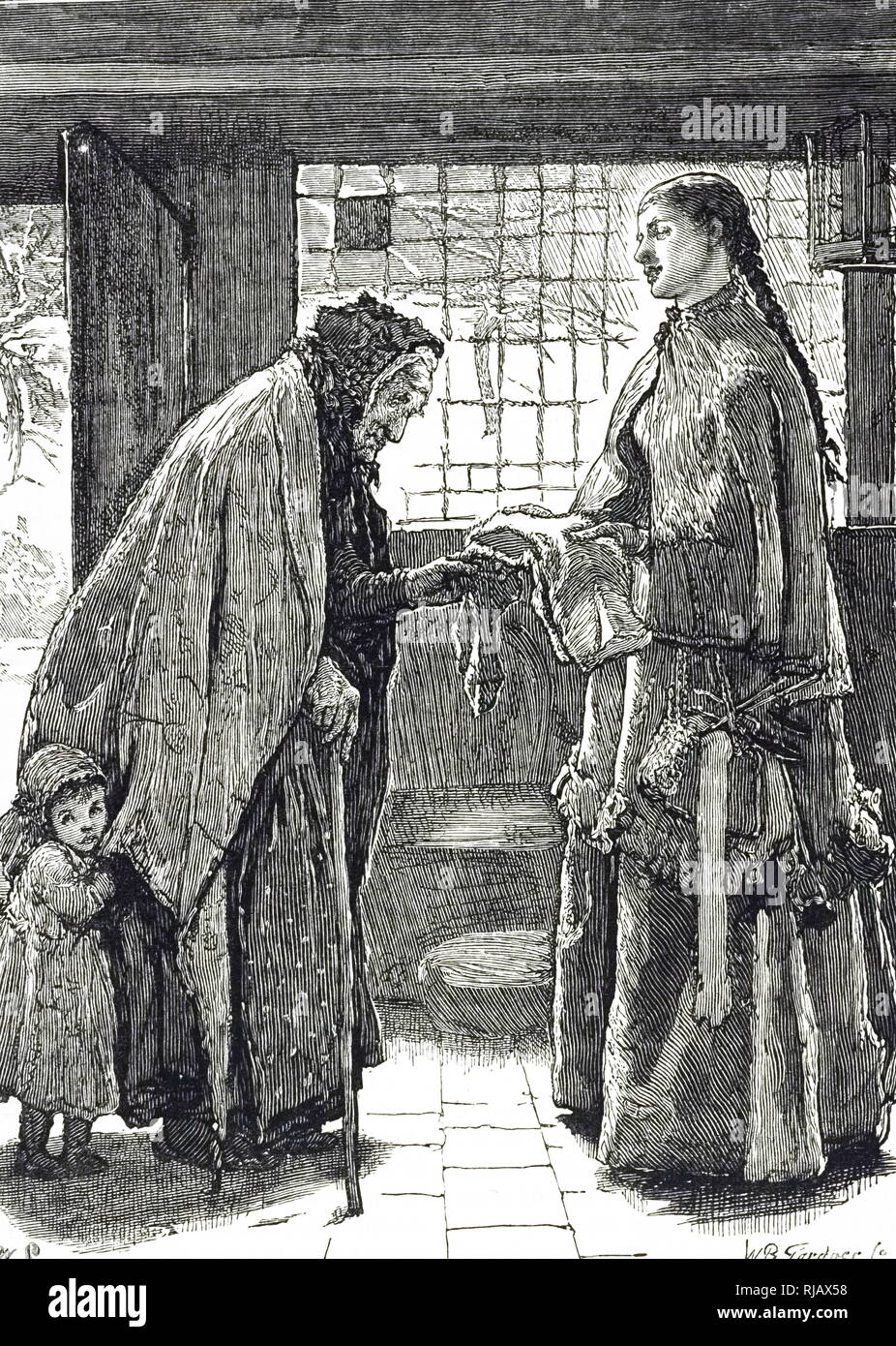 An engraving depicting a senior woman who has arthritis. Illustrated by ...