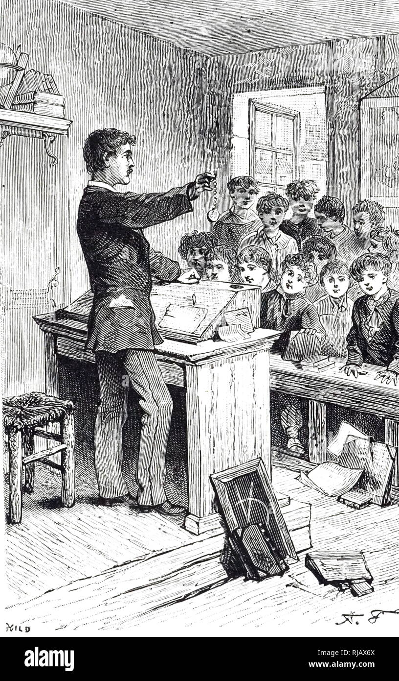 An engraving depicting a village classroom. Dated 19th century Stock ...