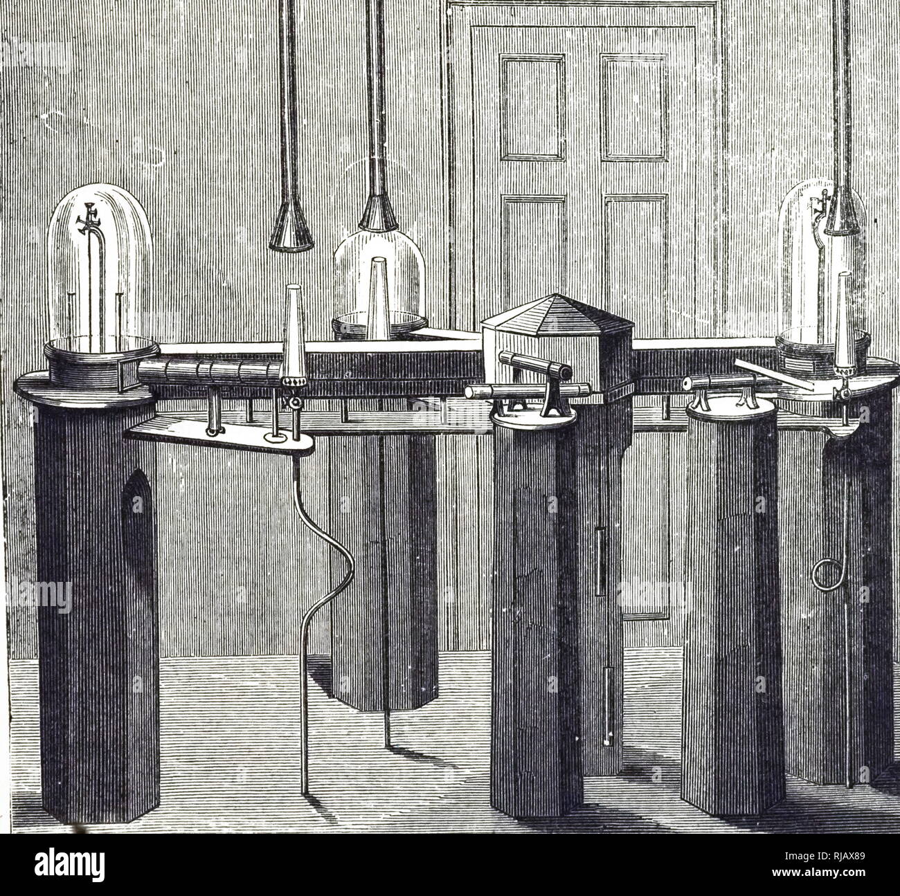 An engraving depicting a magnetometer in the magnetic observatory ...