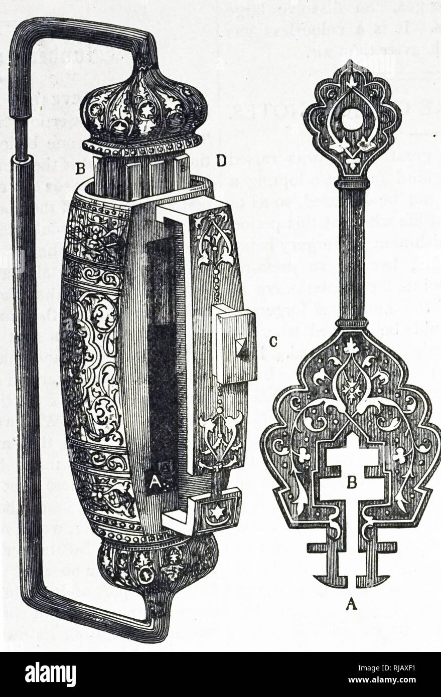 An engraving depicting an Arabian padlock. Dated 19th century Stock ...