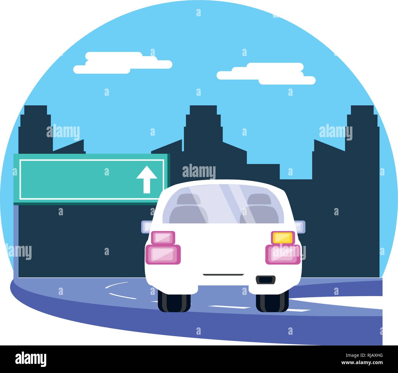 car sedan with traffic signal in the road vector illustration design ...