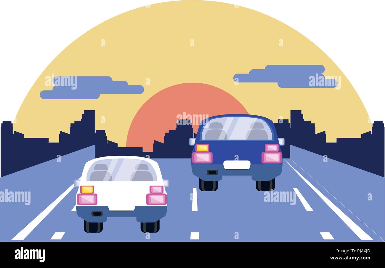 cars sedan in the road scene vector illustration design Stock Vector ...