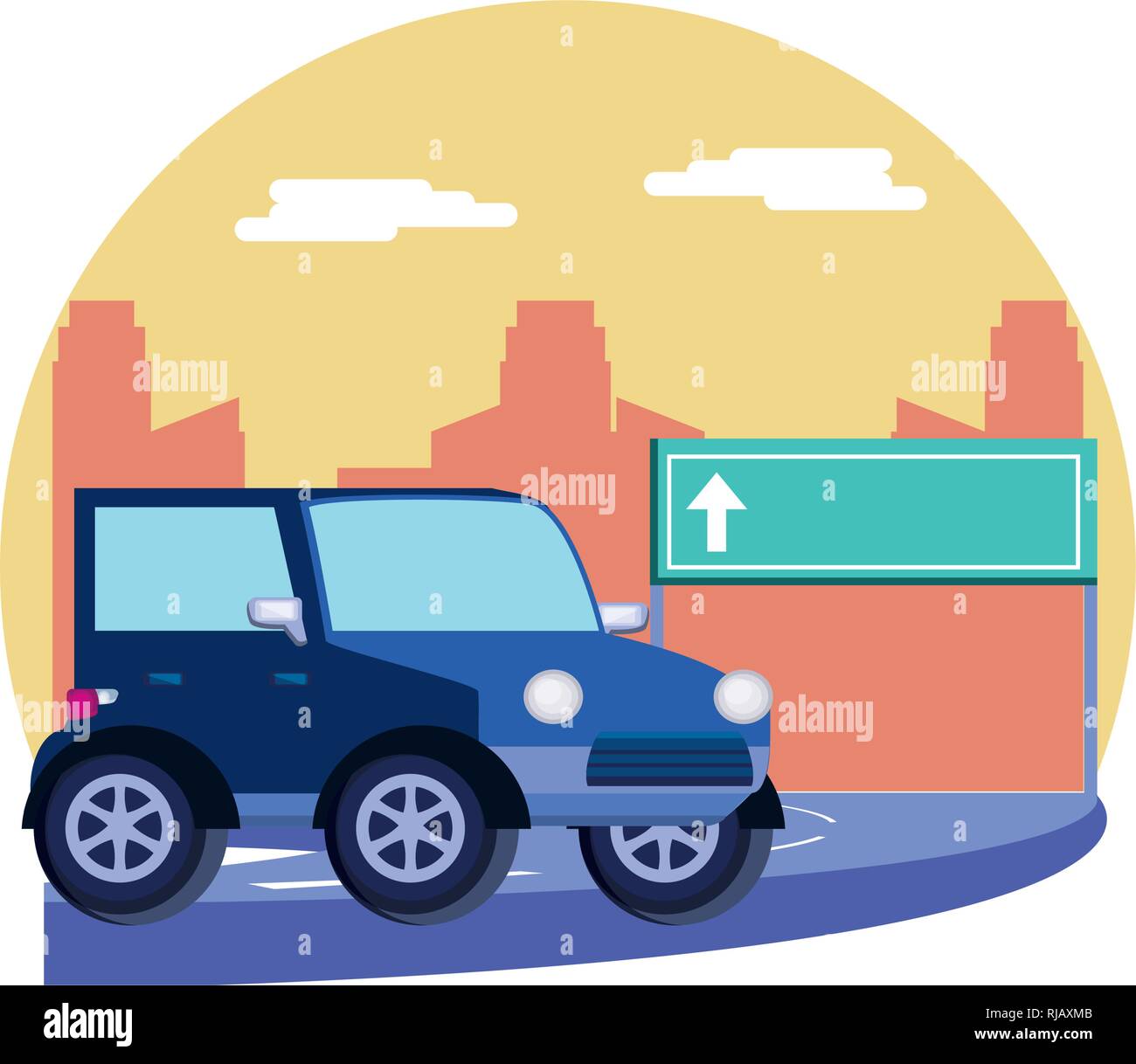 car sedan with traffic signal in the road vector illustration design ...
