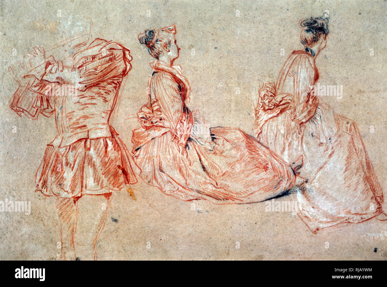 Study of a Flute-Player and Two Women, 1717. Drawn by Jean Antoine ...