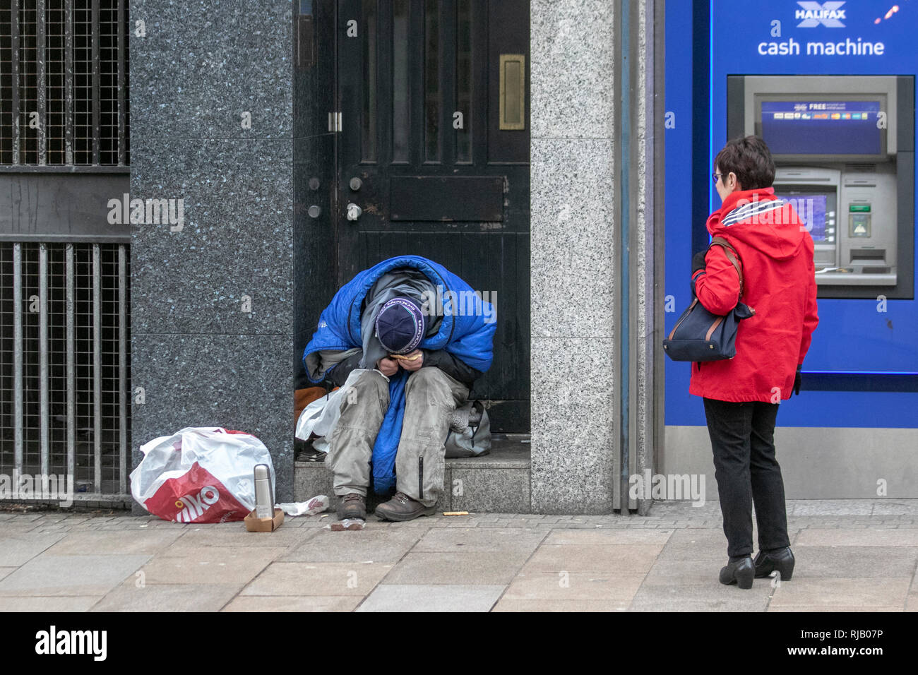 Homeless & homelessness & rough sleeper; living on the streets, doorway ...