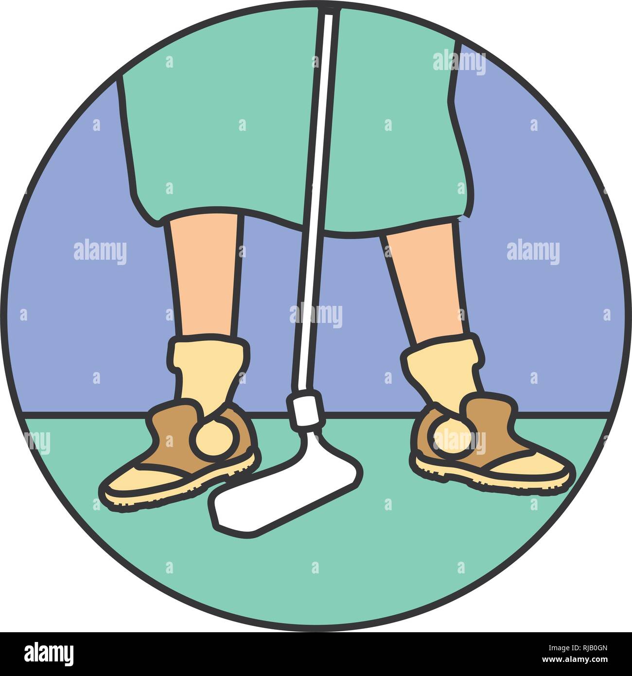 circular frame with golf player feet and stick vector illustration ...