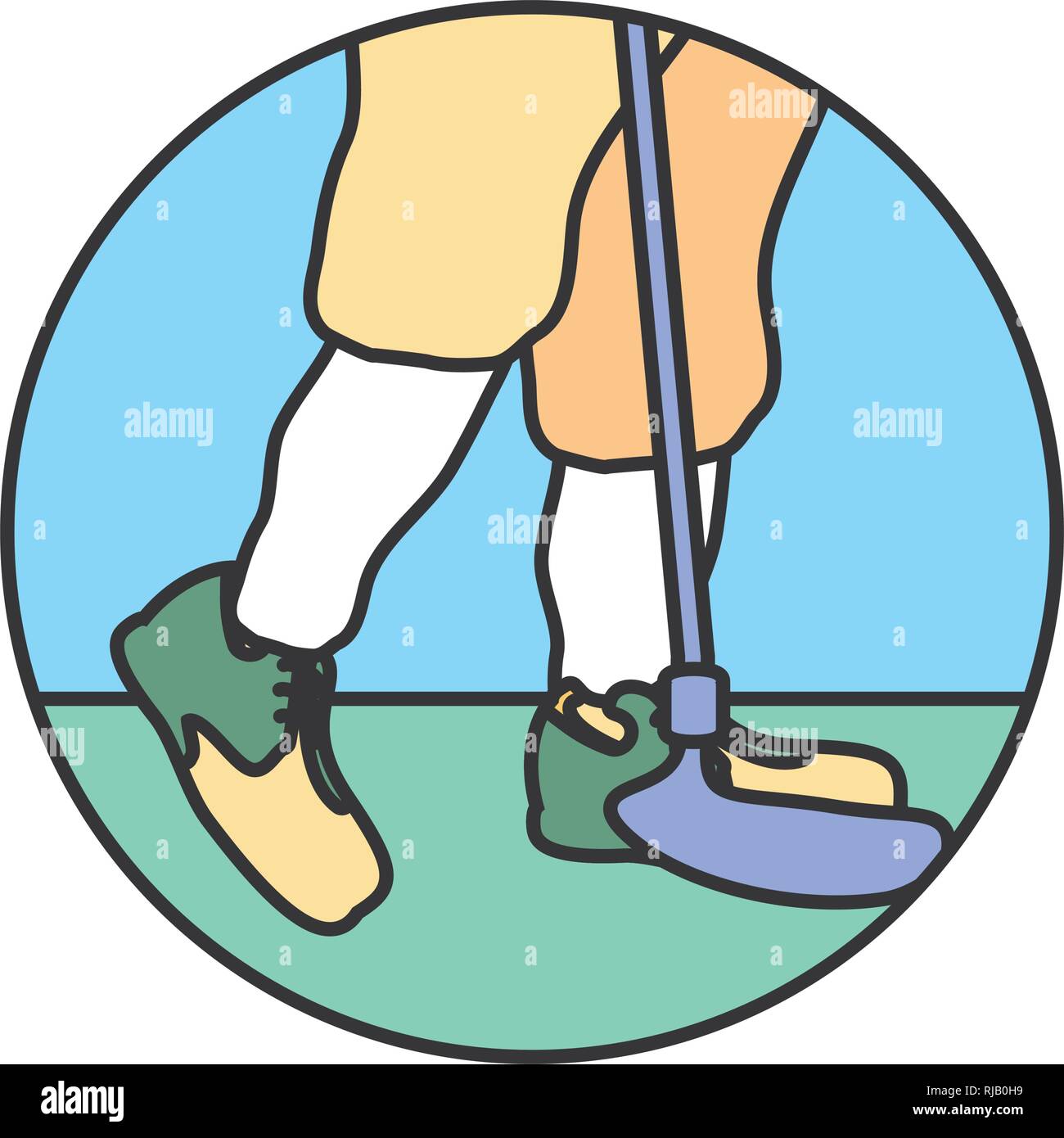 circular frame with golf player feet and stick vector illustration ...