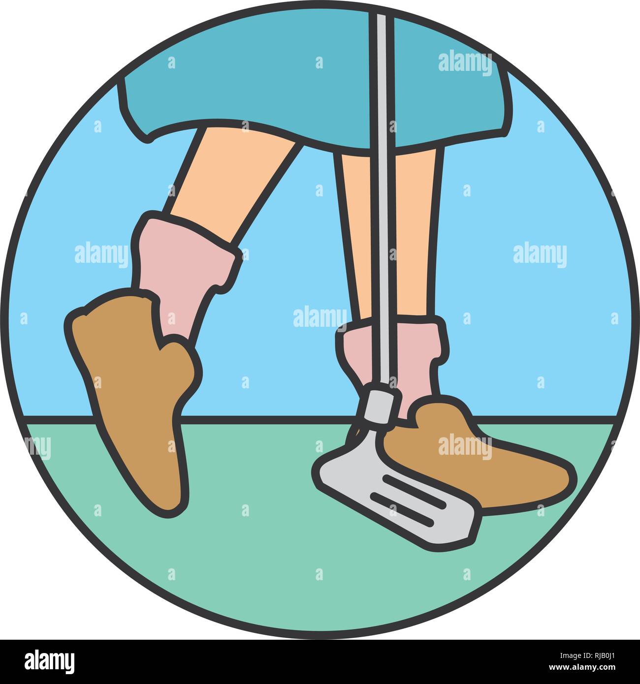 circular frame with golf player feet and stick vector illustration ...