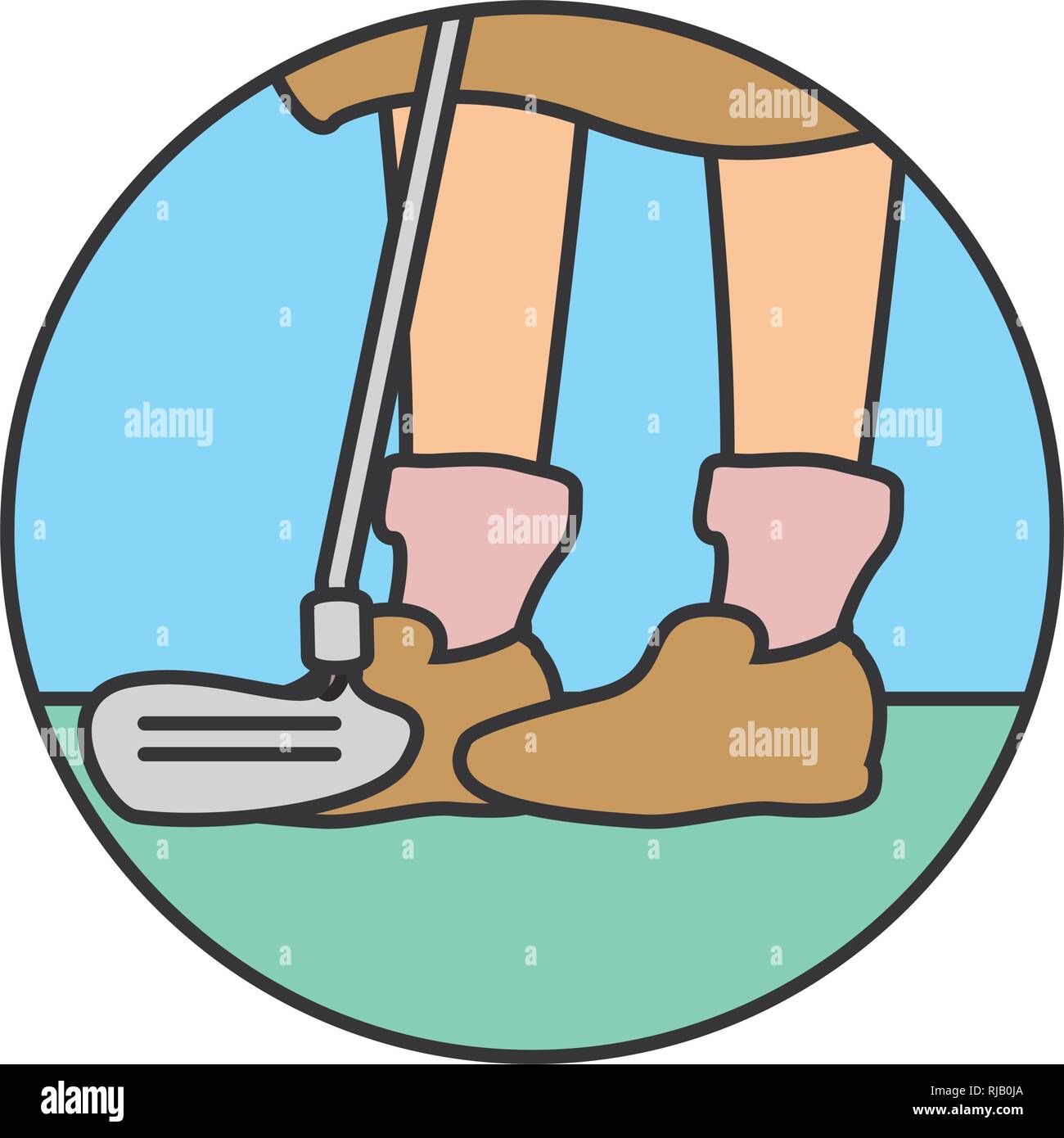 circular frame with golf player feet and stick vector illustration ...