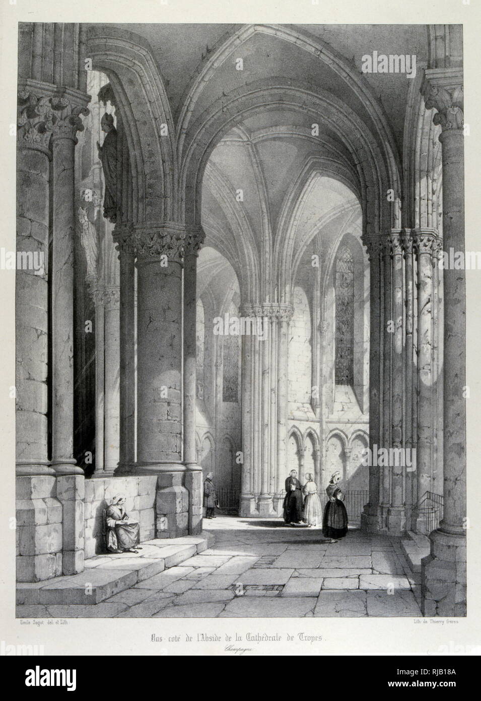 12th century, Cathedral at Troyes, in France. 1857. Drawing by Baron ...