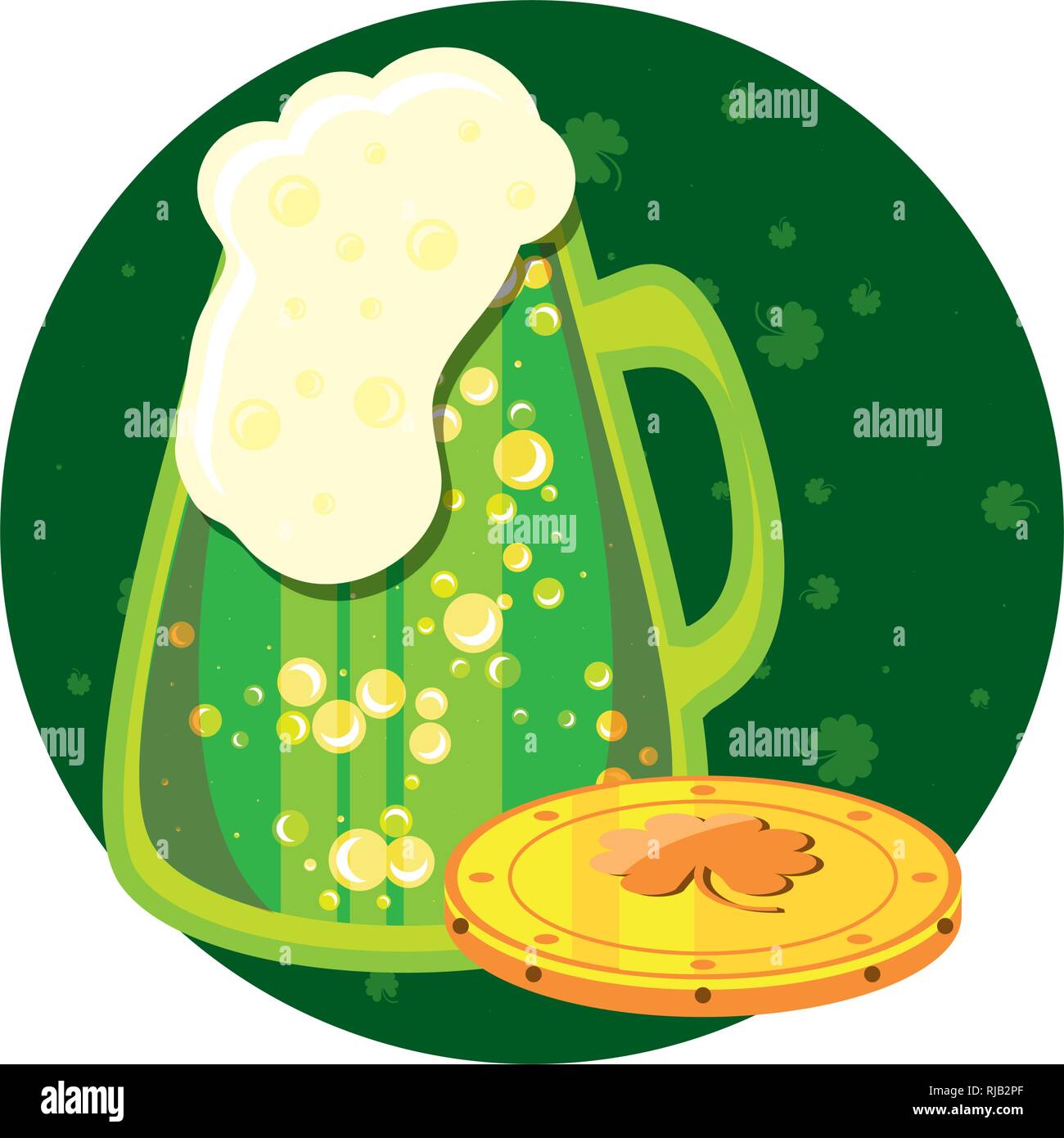 beer in jar and coin with clover vector illustration design Stock ...