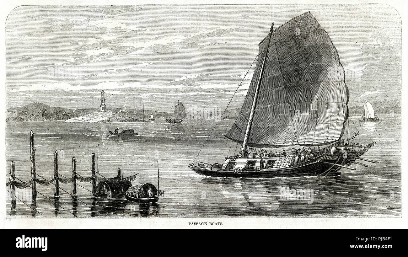 Engraving of a sampan engraving hi-res stock photography and images - Alamy
