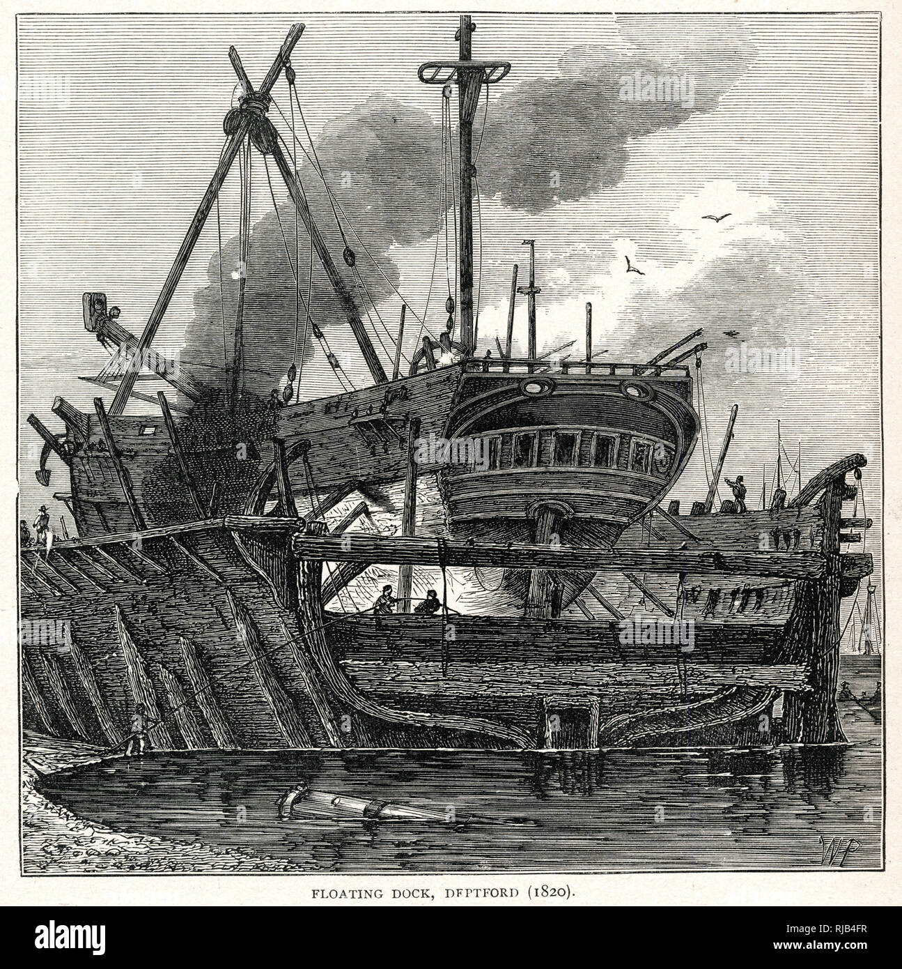 Floating dock, Deptford 1820 Stock Photo - Alamy