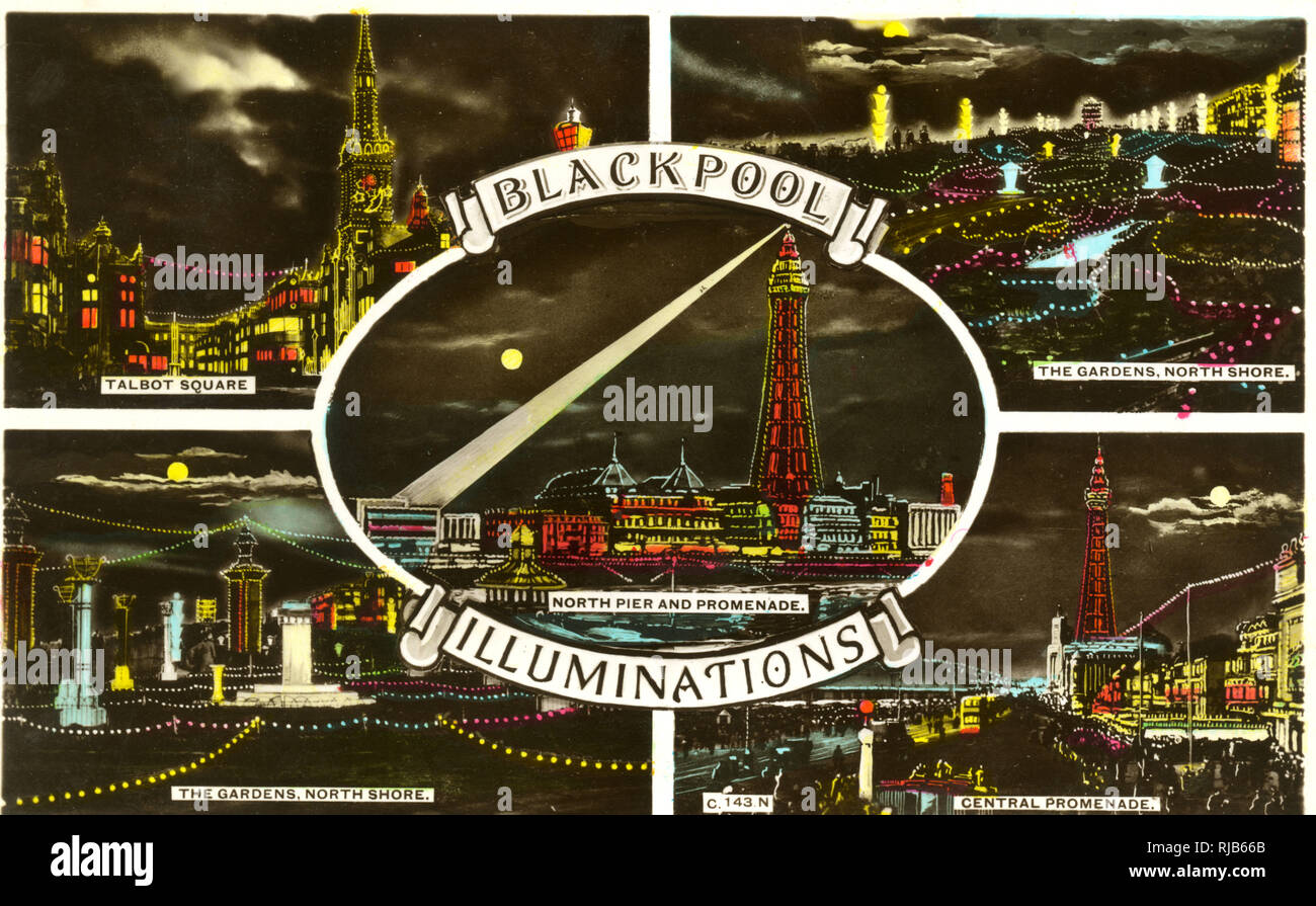 Multiview postcard, Blackpool Illuminations Stock Photo - Alamy