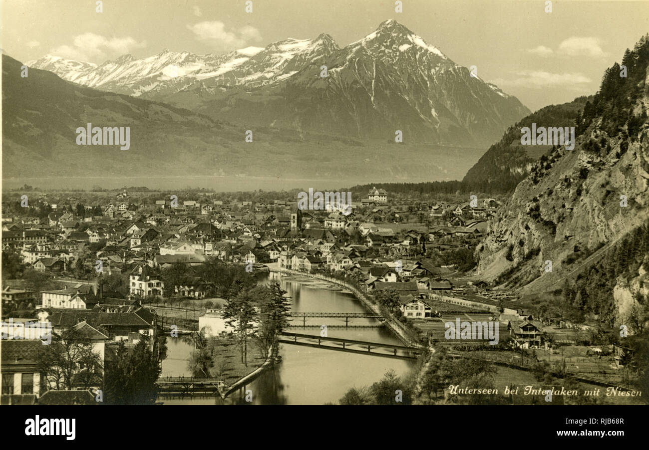 Unterseen near Interlaken with Niesen, Bern, Switzerland Stock Photo ...