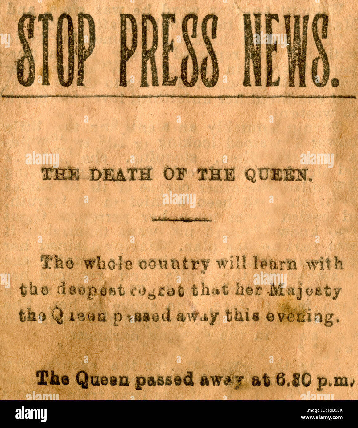 The Star newspaper stop press, death of Queen Victoria Stock Photo - Alamy