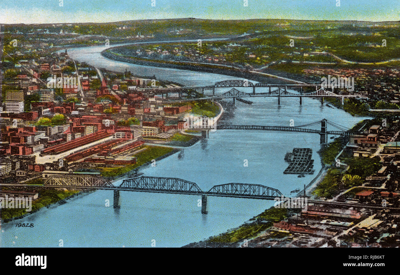Cincinnati, Ohio, USA, Aerial View of Ohio River and Bridges Stock ...