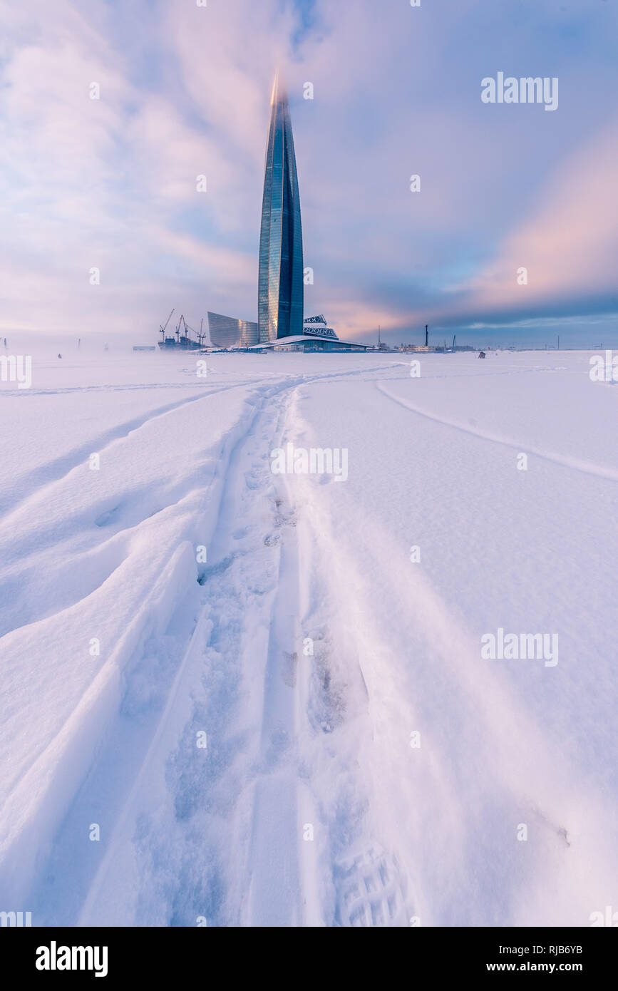 SAINT PETERSBURG. RUSSIA - January 27 2019. Skyscraper "Lakhta center ...