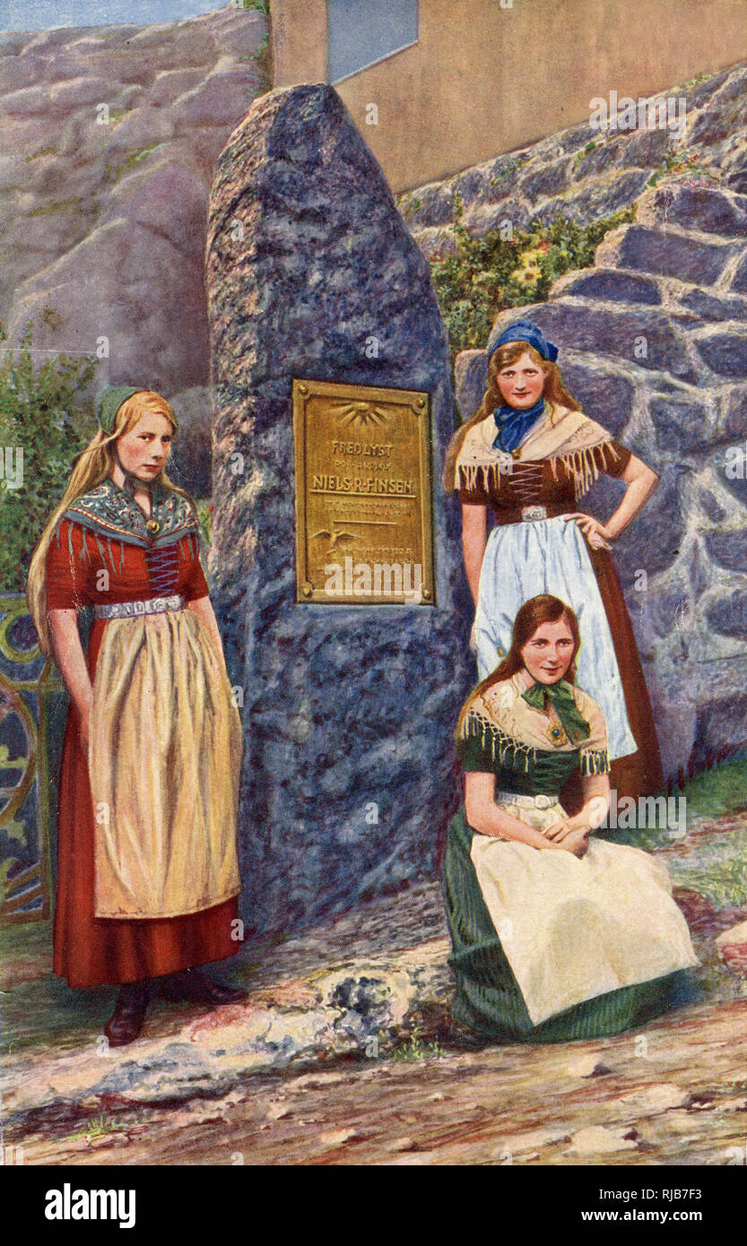Young women in traditional dress, Stromo Island, Denmark Stock Photo ...