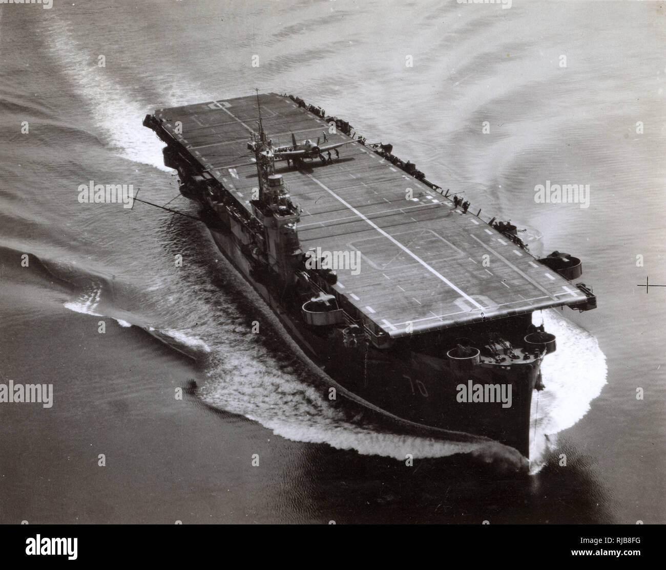 HMS Ravager, escort carrier, with aircaft on deck Stock Photo - Alamy
