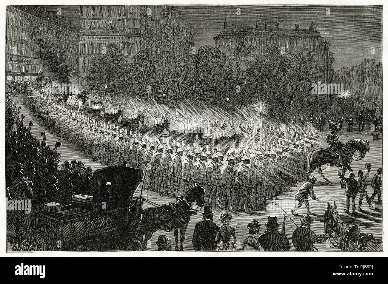 Grand procession with Edison's electric lamps, New York, USA Stock ...