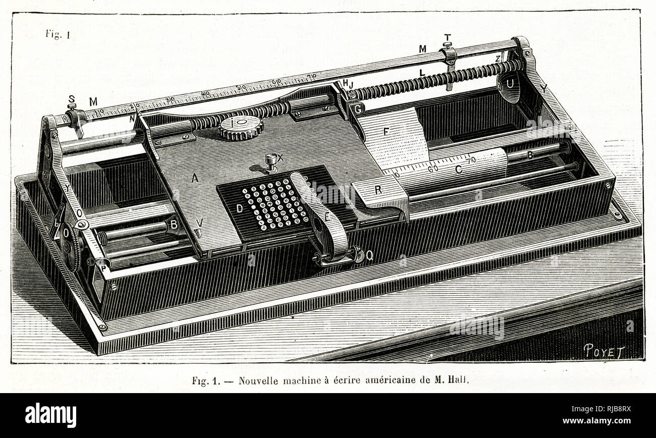Early form of typewriter by Hall, USA 1885 Stock Photo - Alamy
