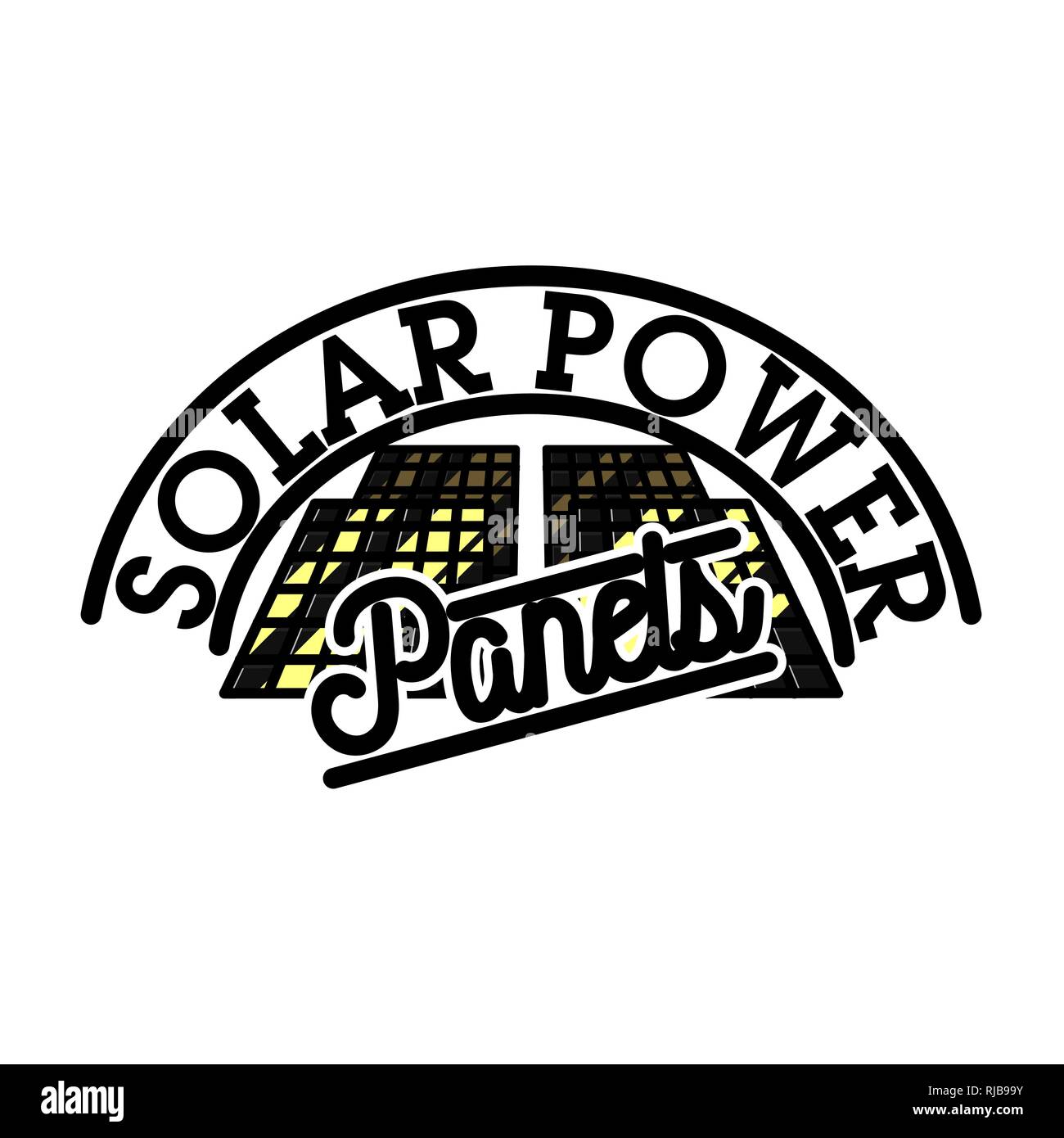 Color vintage solar panels emblem. Concept of renewable solar energy ...