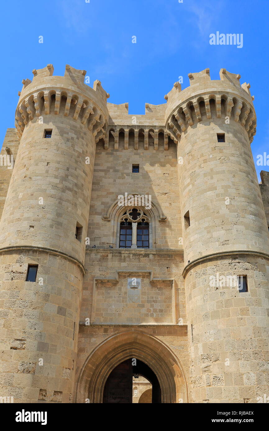 Rhodes/Greece - The entrance to the castle of the Palace of the Knights ...