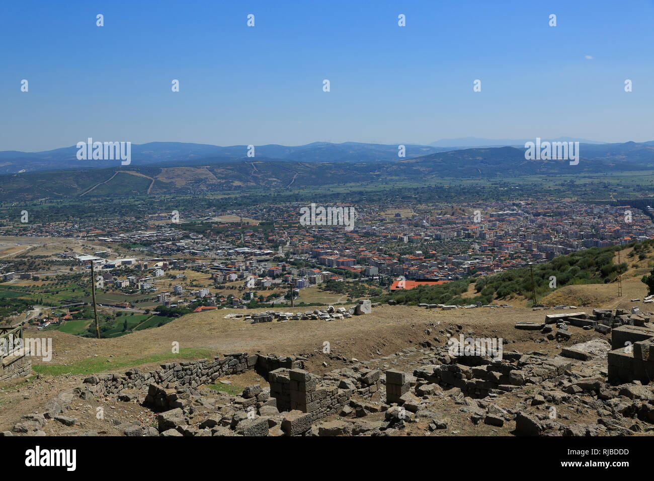 View of the Pergamon city from the ancient Pergamon Acropolis Stock ...