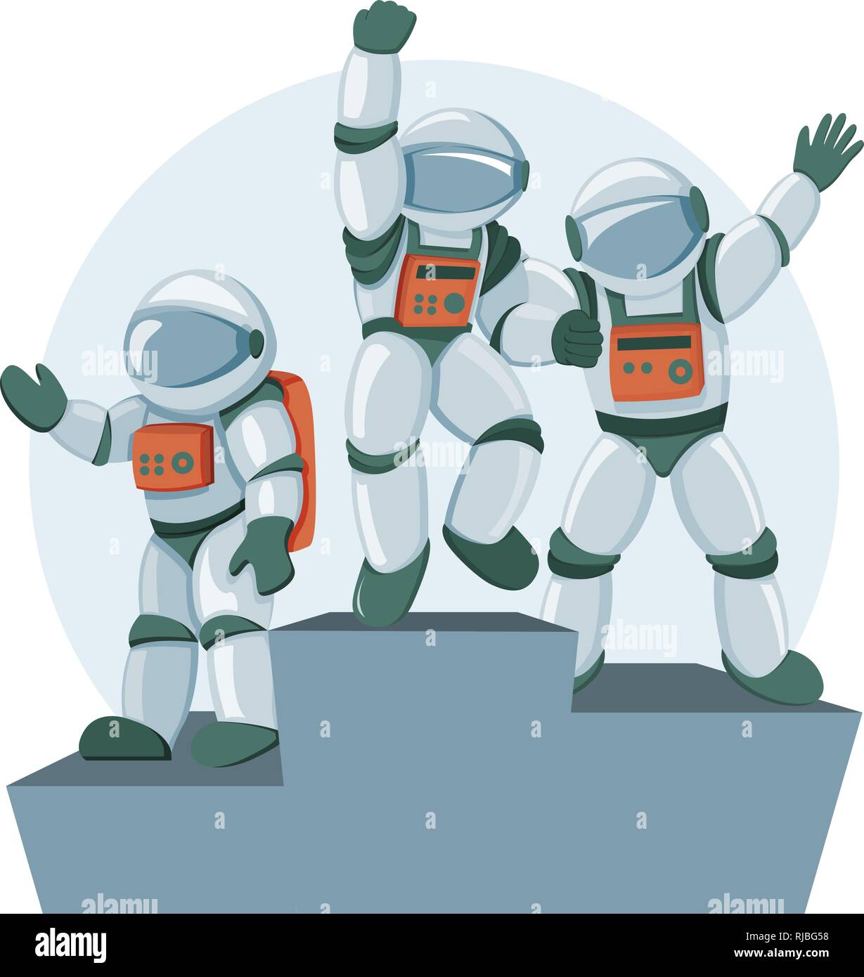 Cartoon flat professional spacemans emotional triumph, winning and ...