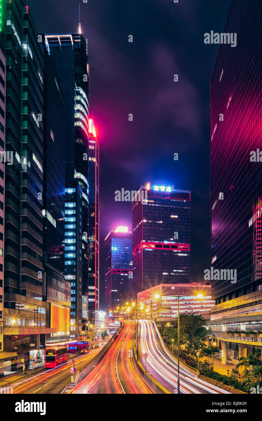 Street traffic in Hong Kong at night Stock Photo - Alamy