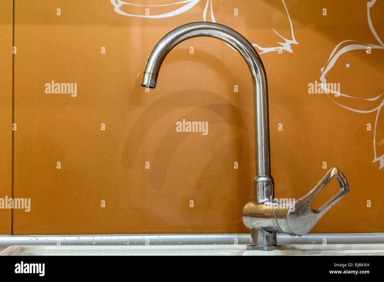 Water tap, chrome stainless metal faucet in bathroom or kitchen, mixer ...