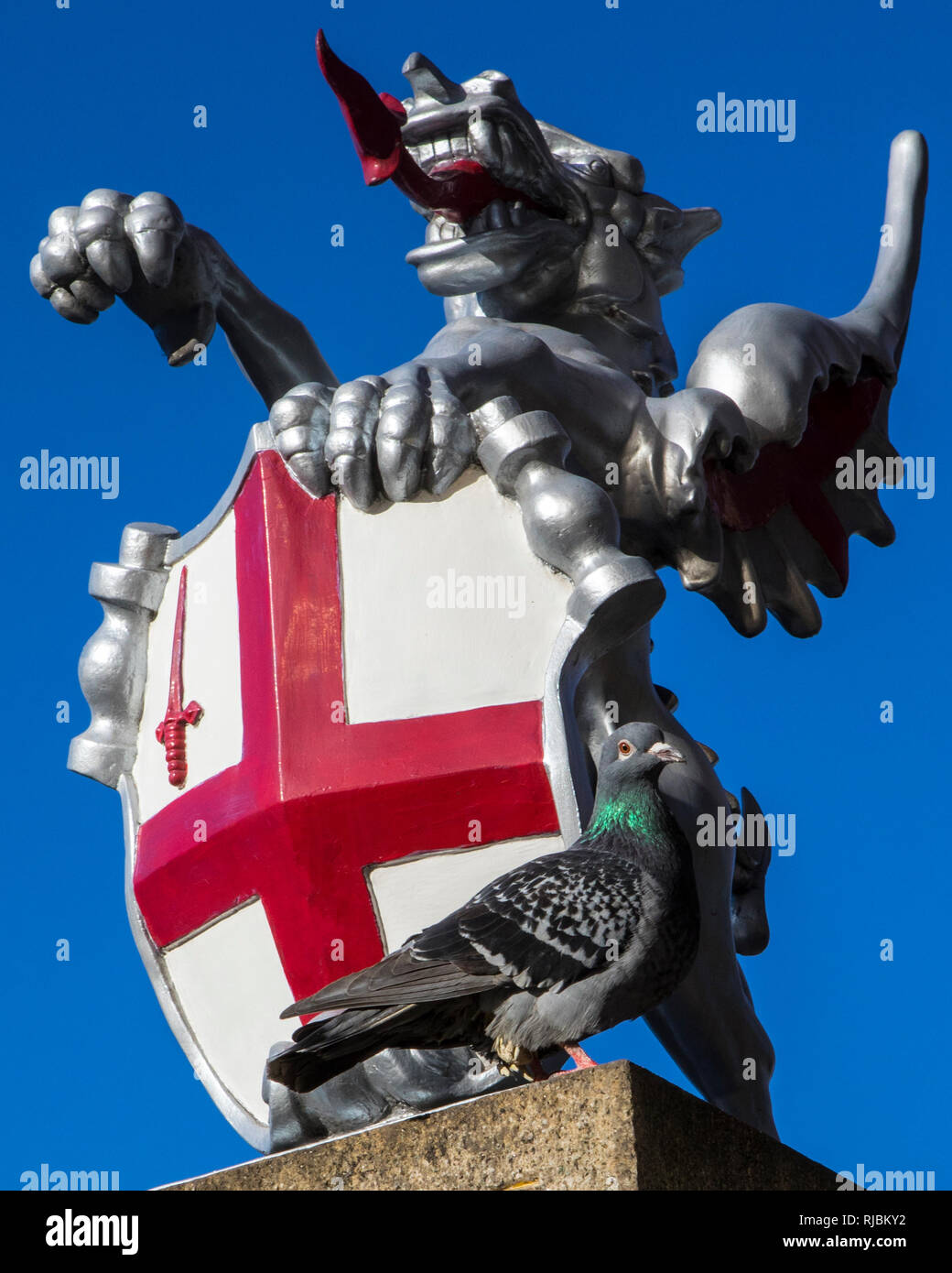 A dragon sculpture on London Bridge in London, UK. There are various ...