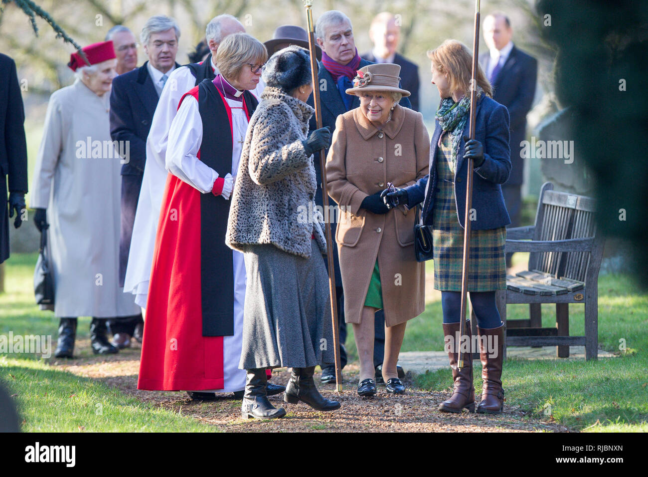The Queen and Prince Andrew leaving St Peter's Church, Wolferton ...