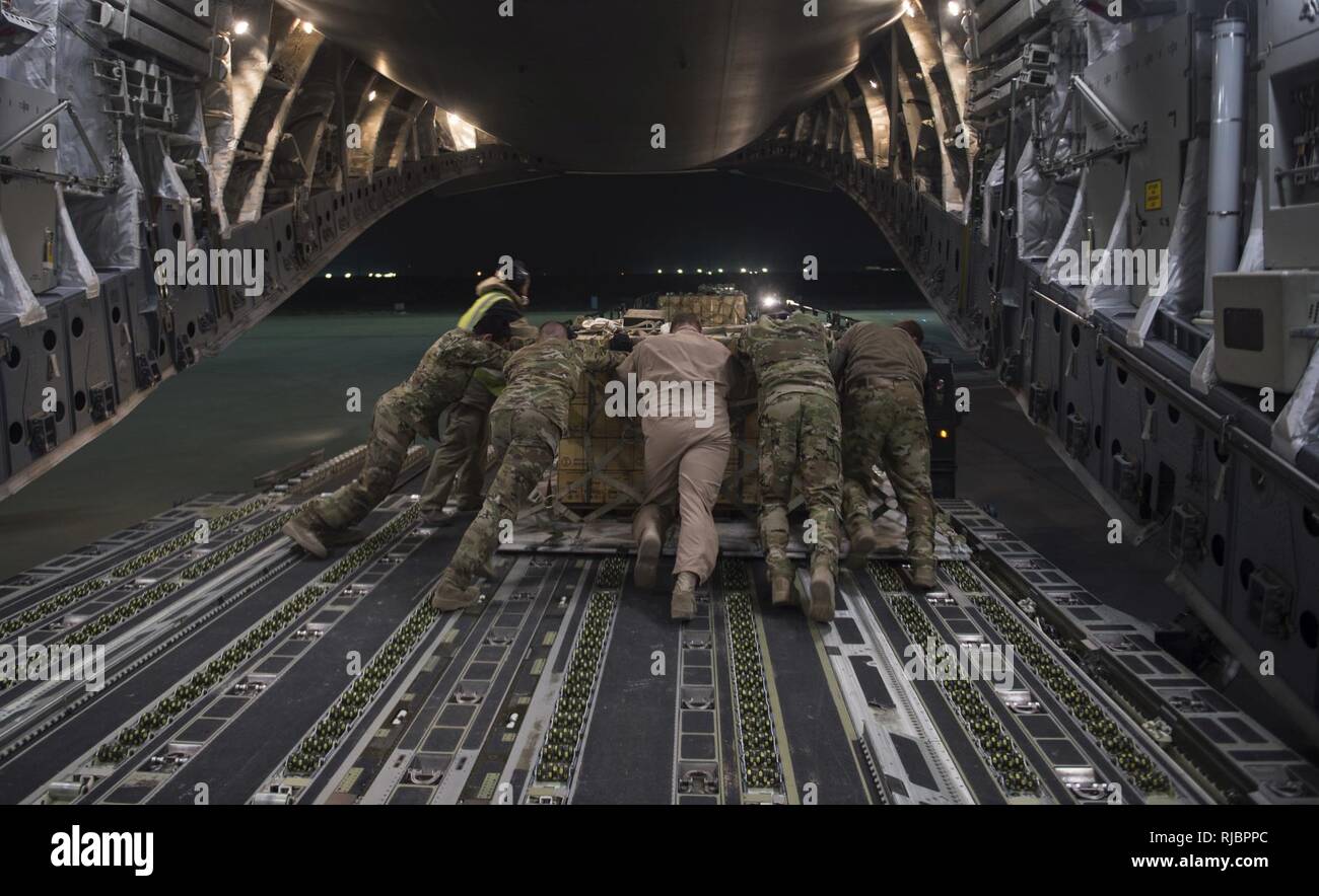 A U.S. Air Force C-17 Globemaster III loadmaster, assigned to the 816th ...