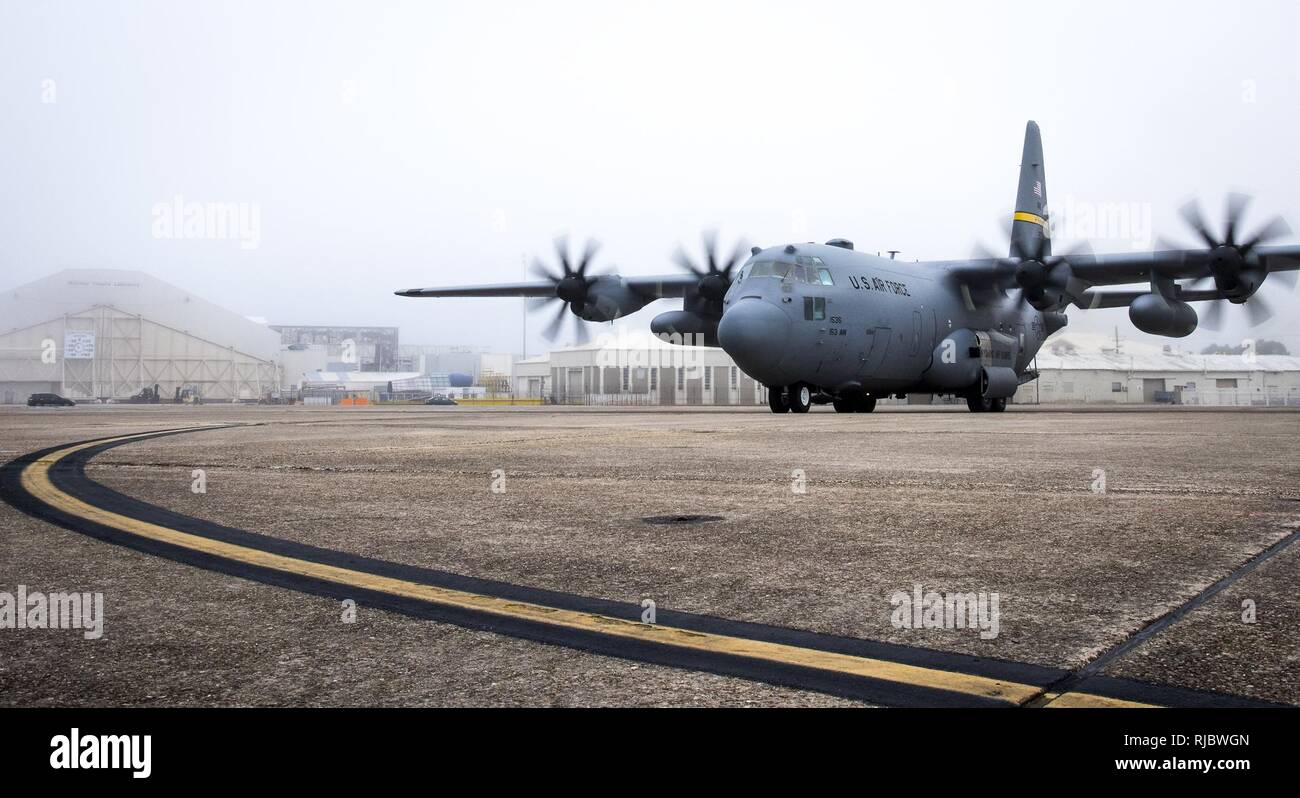 A C-130H taxis past the McKinley Climatic Lab after arriving at Eglin ...