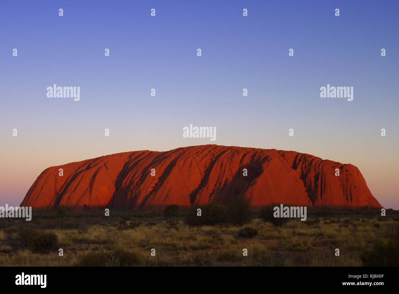 Majestic Uluru at sunset on a clear winter's evening in the Northern ...