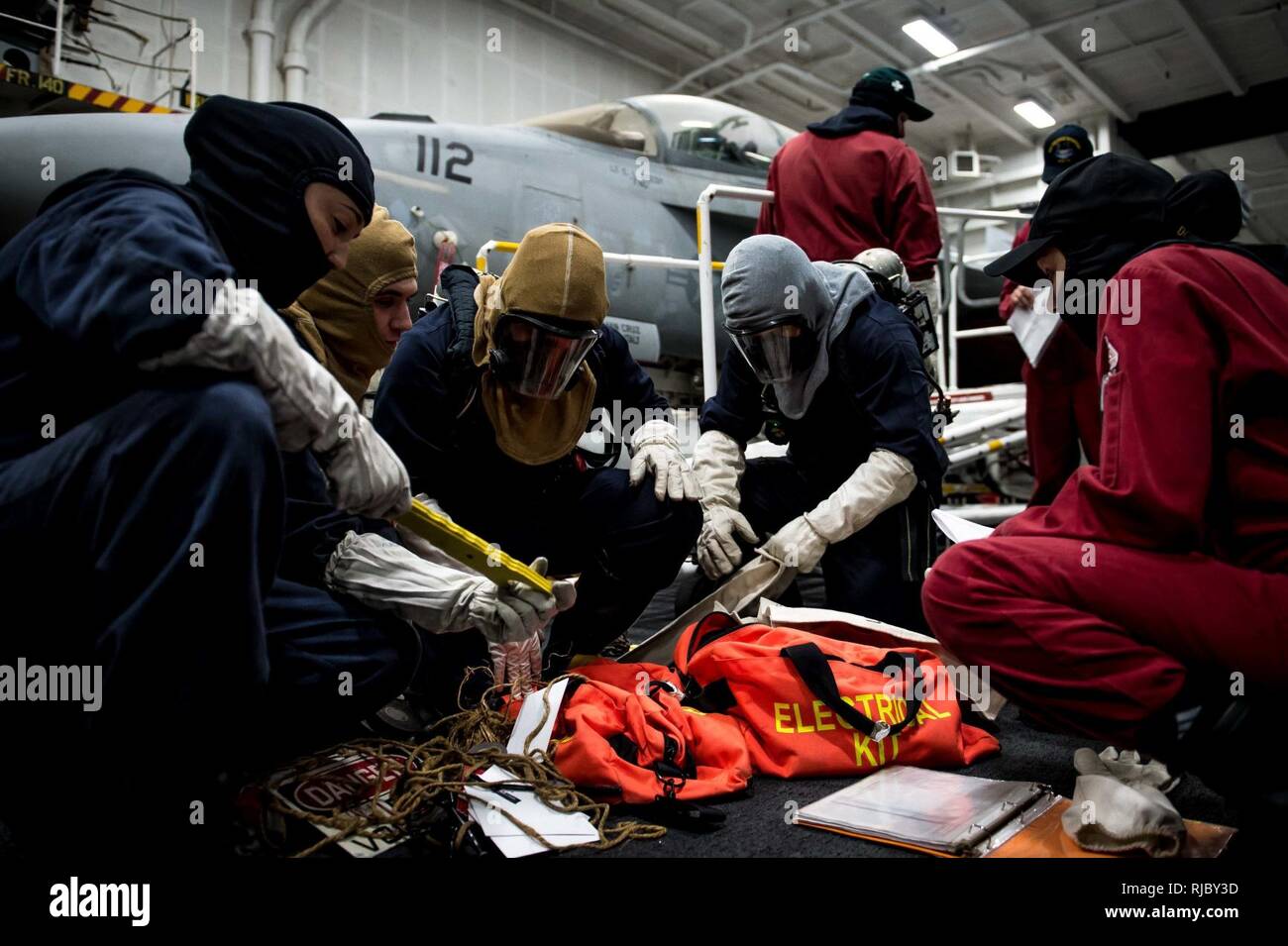 ARABIAN GULF (Jan. 16, 2018) Sailors inventory an electrical damage ...